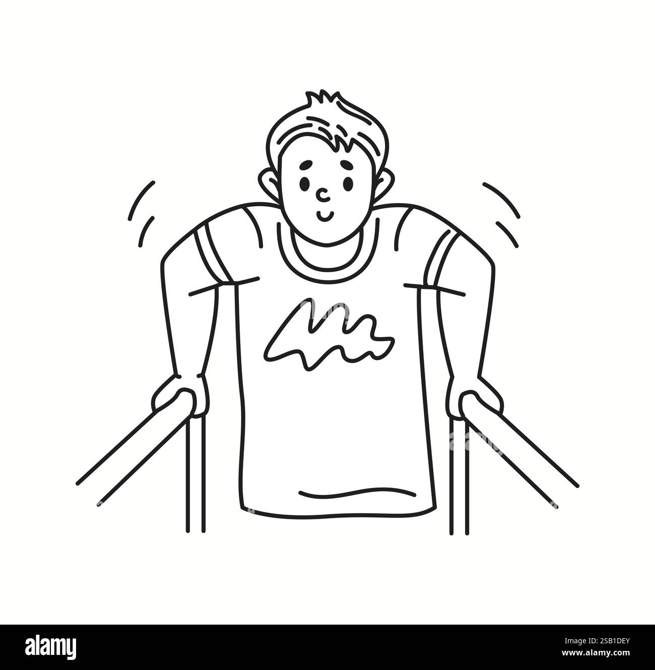 Strong young man exercises on parallel bars in gym linear icon. Guy ...