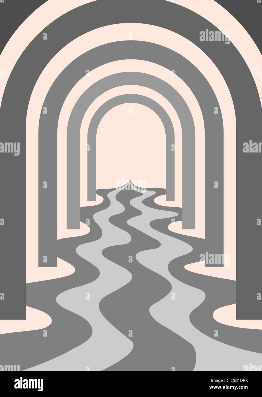 Retro with Abstract psychedelic background with arch pattern. Groovy arcs and waves in ...