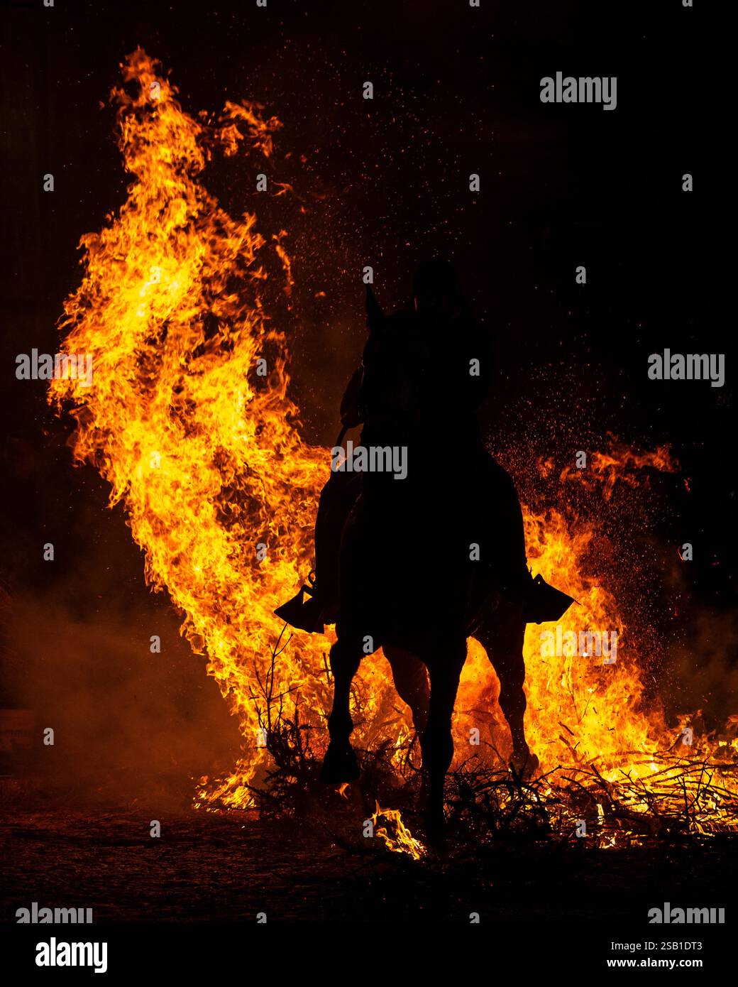 16 January 2025, Knights cross bonfires with their horses in an ancient ...