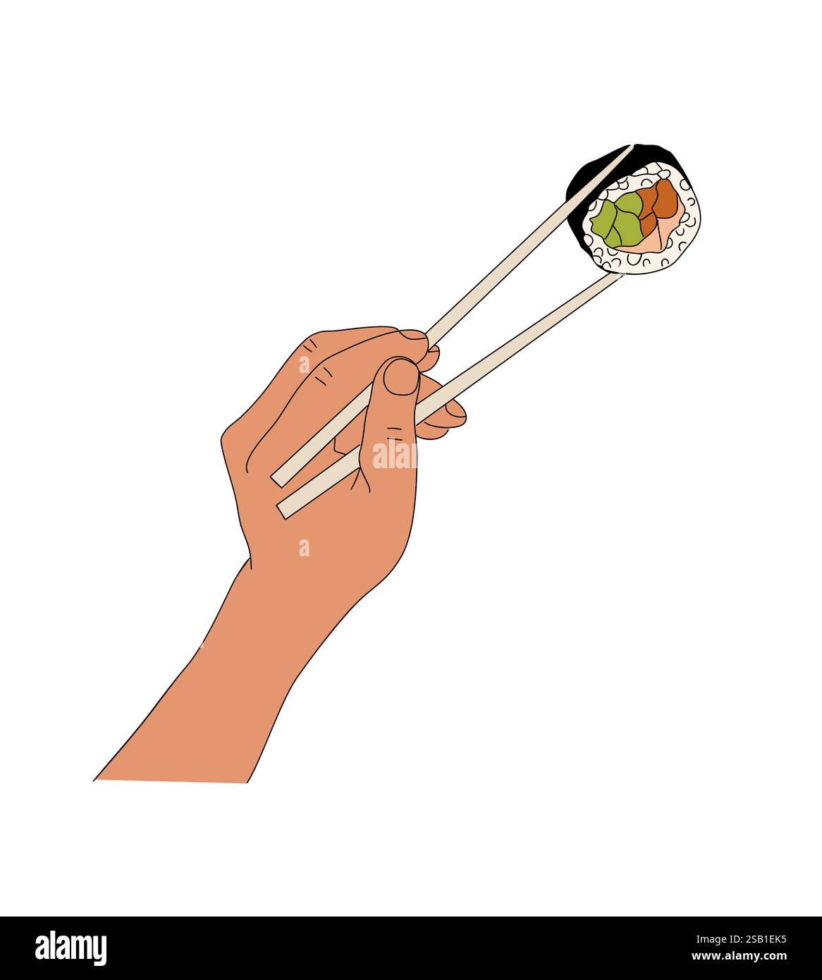 Hand holding chopsticks with sushi roll vector Stock Vector Image & Art ...