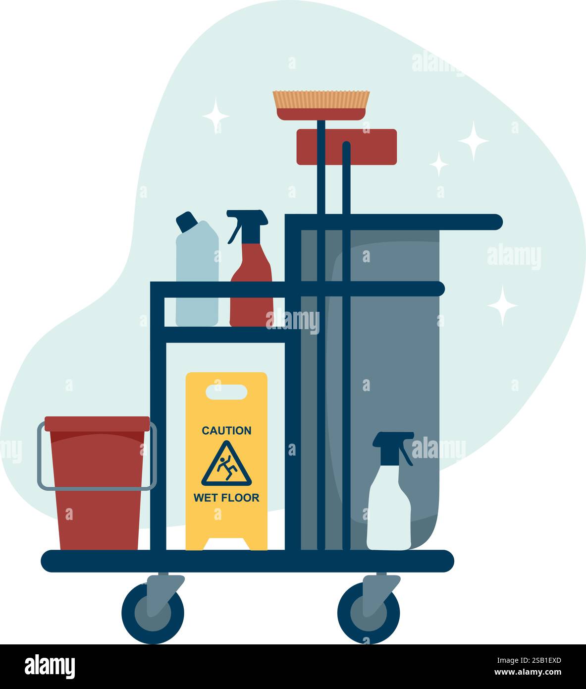 Cleaning cart on white background. Professional trolley with janitorial ...