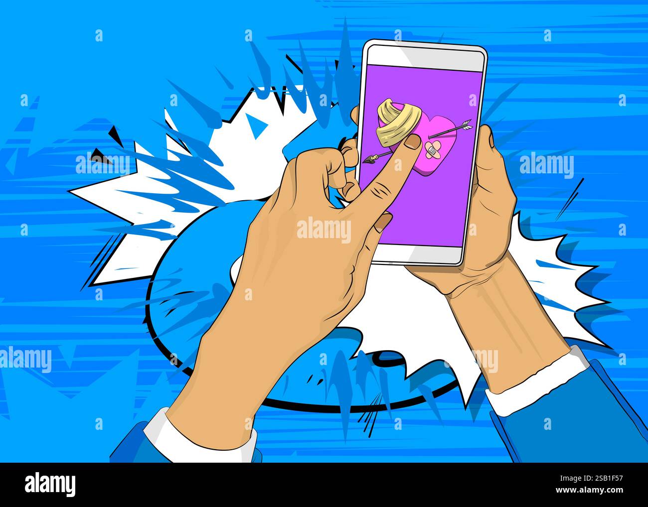 Cartoon Smartphone, comic book Telephone with Broken Heart. Retro ...