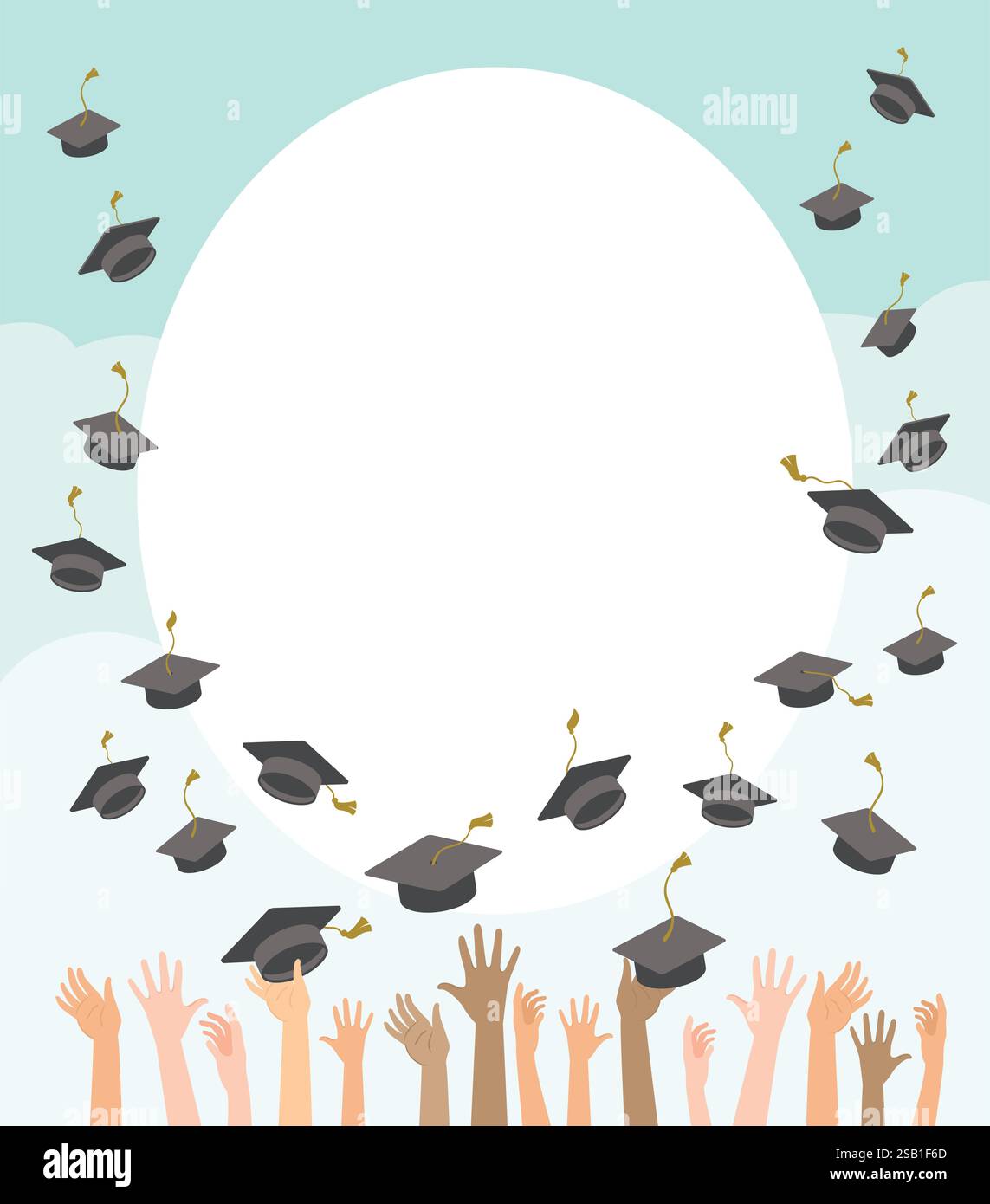 Multiracial people's hands throwing graduation hats in the air ...