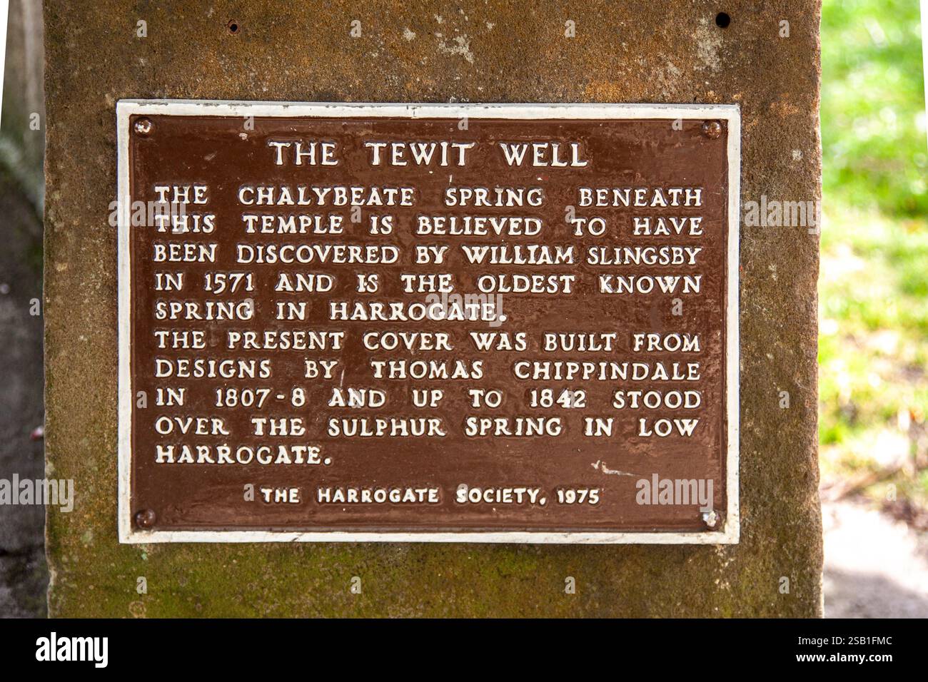 Sign giving history of the Tewit Well chalybeate spring discoverd 1571 ...