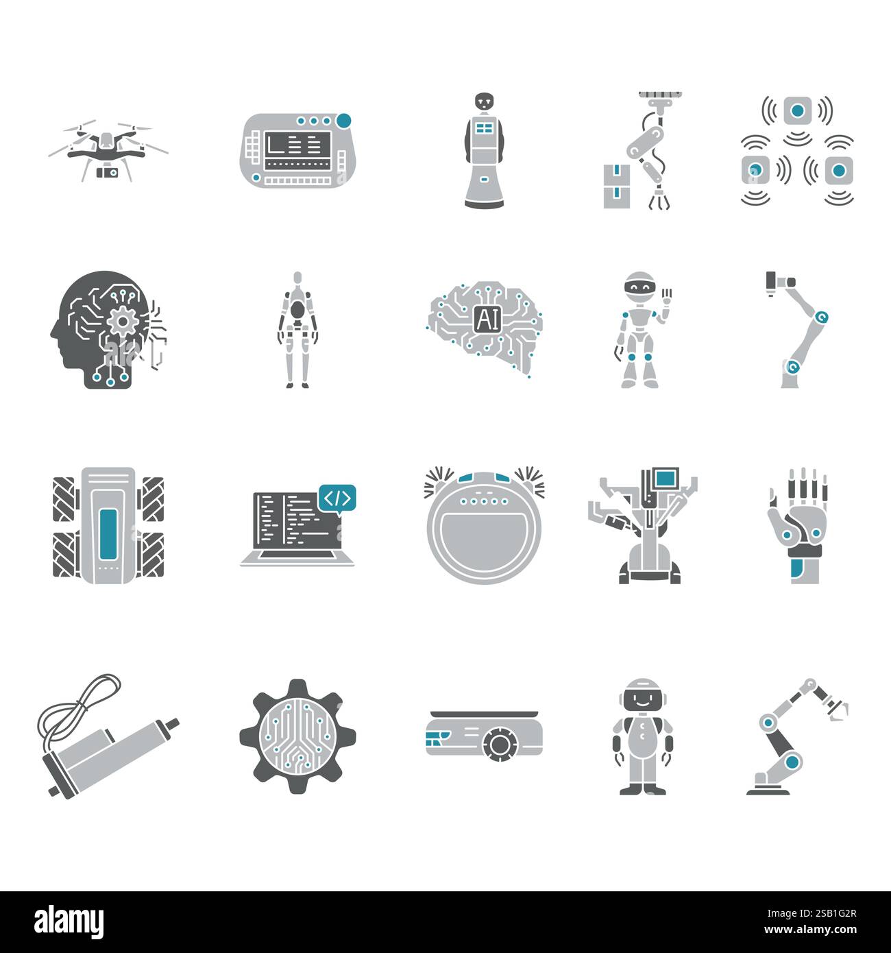Robots Flat Icons Set Vector Isolated Element Stock Vector Image And Art
