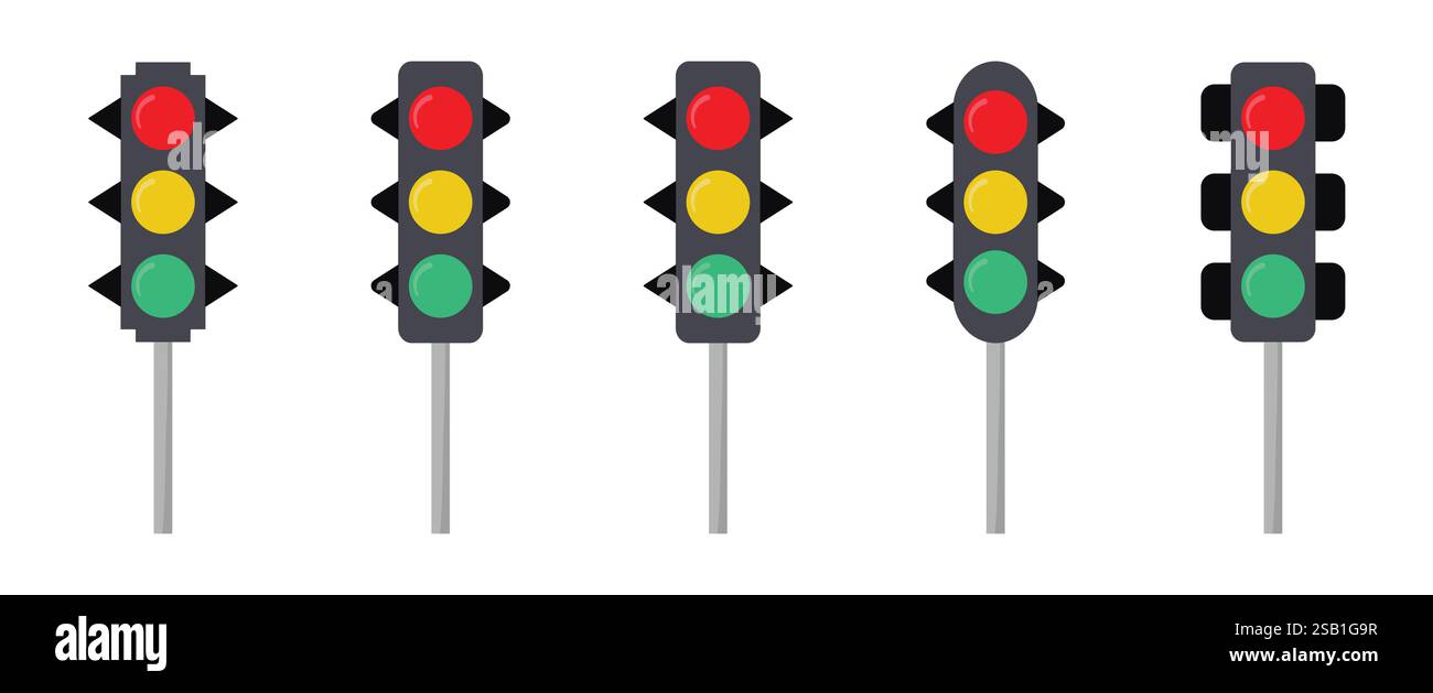traffic light signal, transportation set in three color like red ...