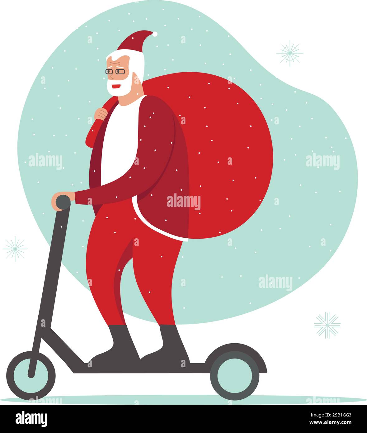 Santa Claus Character Riding Electric Scooter Vector Cartoon. Modern ...