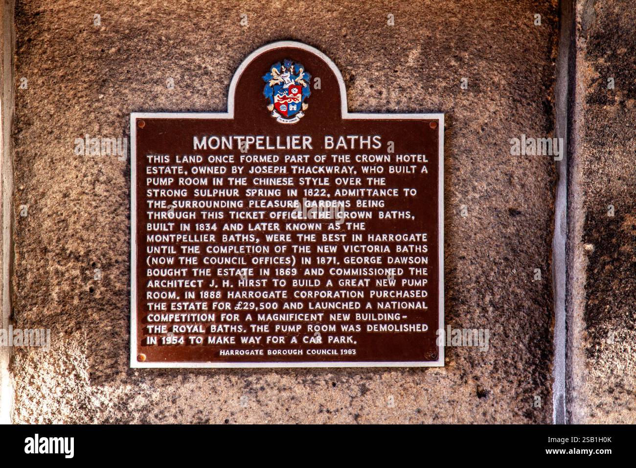 Informative sign giving history of Montpellier Baths, Harrogate, North ...