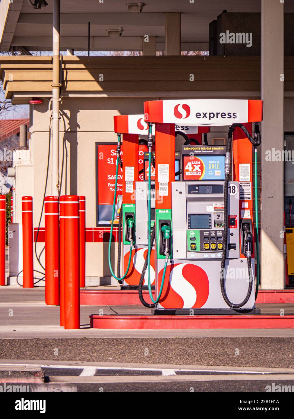 Gas pumps at a Safeway grocery store in Turlock California USA Stock ...
