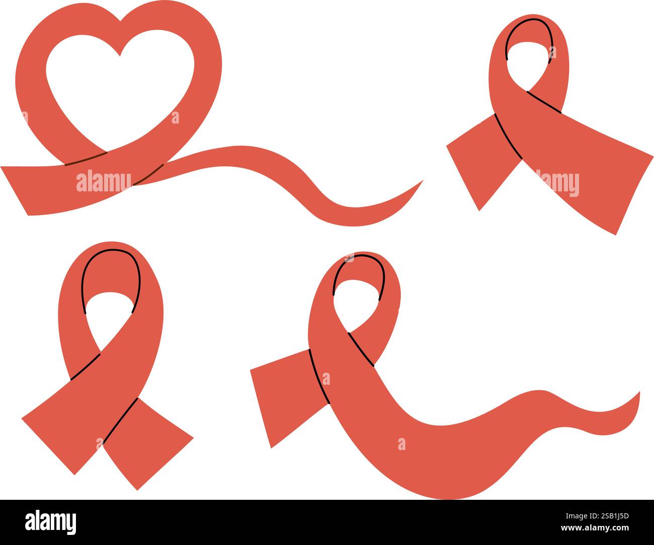 Red ribbon aids symbol collection. Isolated signs on white background ...