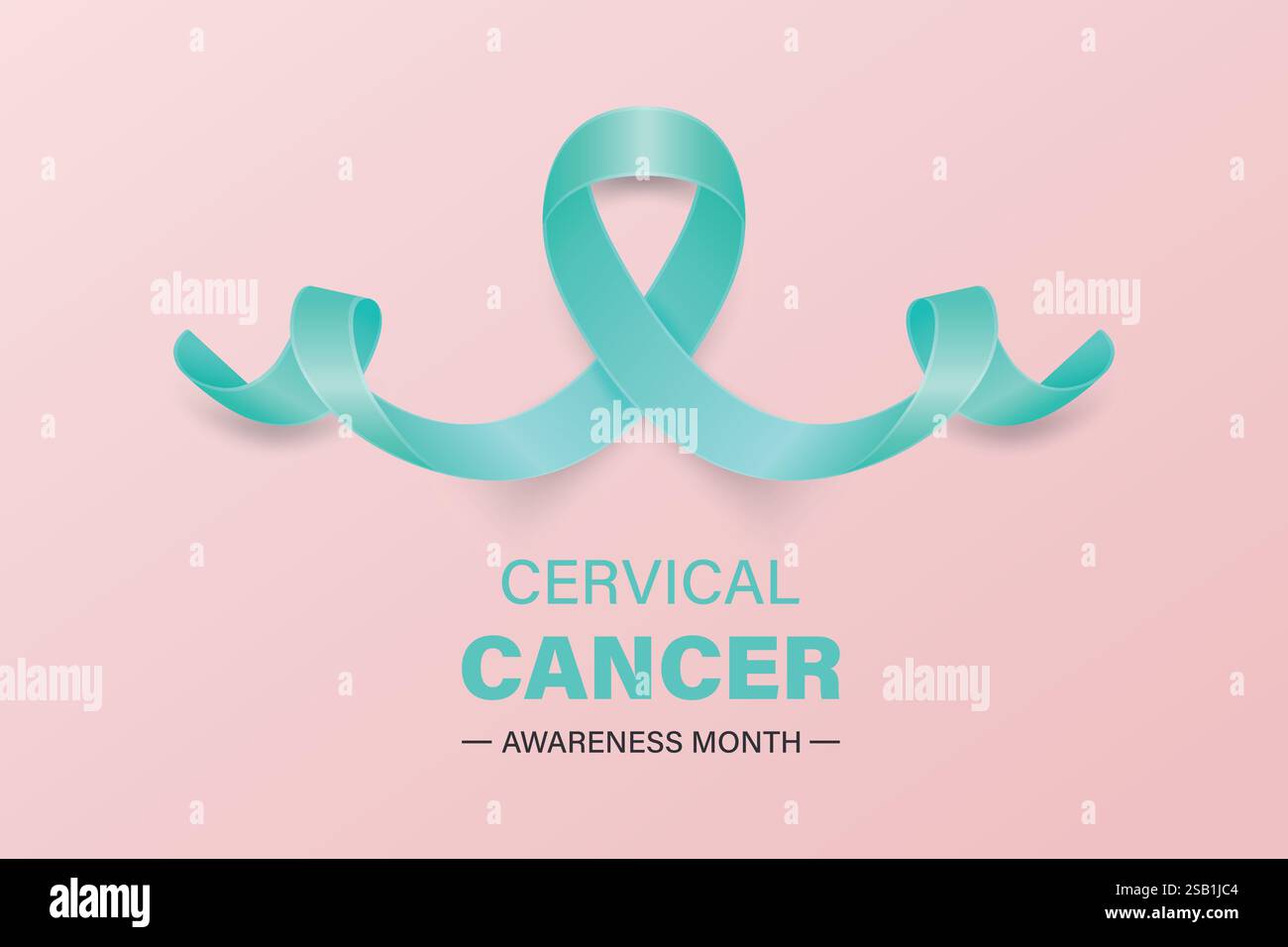 Minimalist Poster Banner with a Realistic Teal Ribbon Loop, Symbol of January Cervical Cancer ...