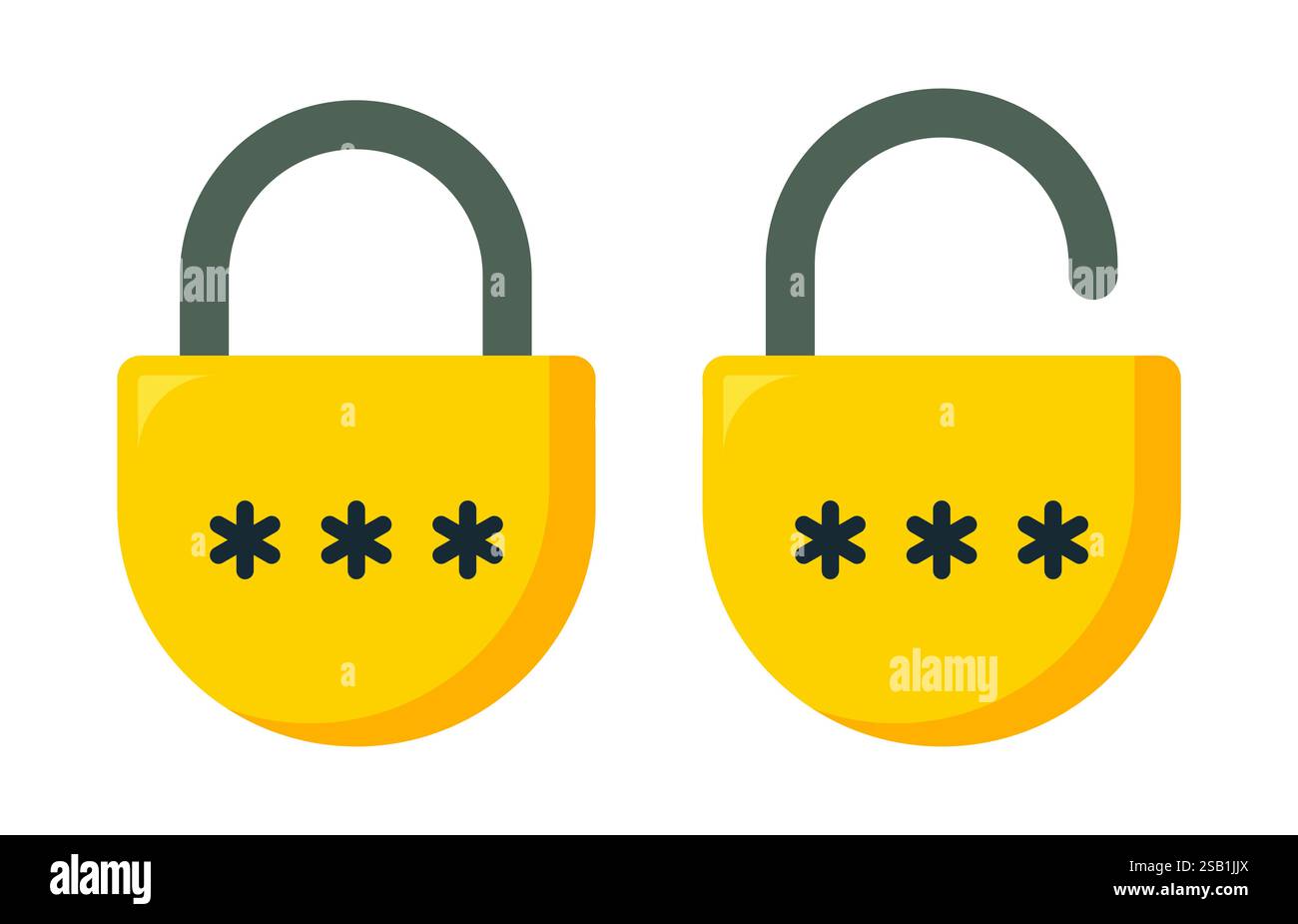 Lock and unlock icon. vector illustration. lock unlock set in yellow color. open and close lock ...