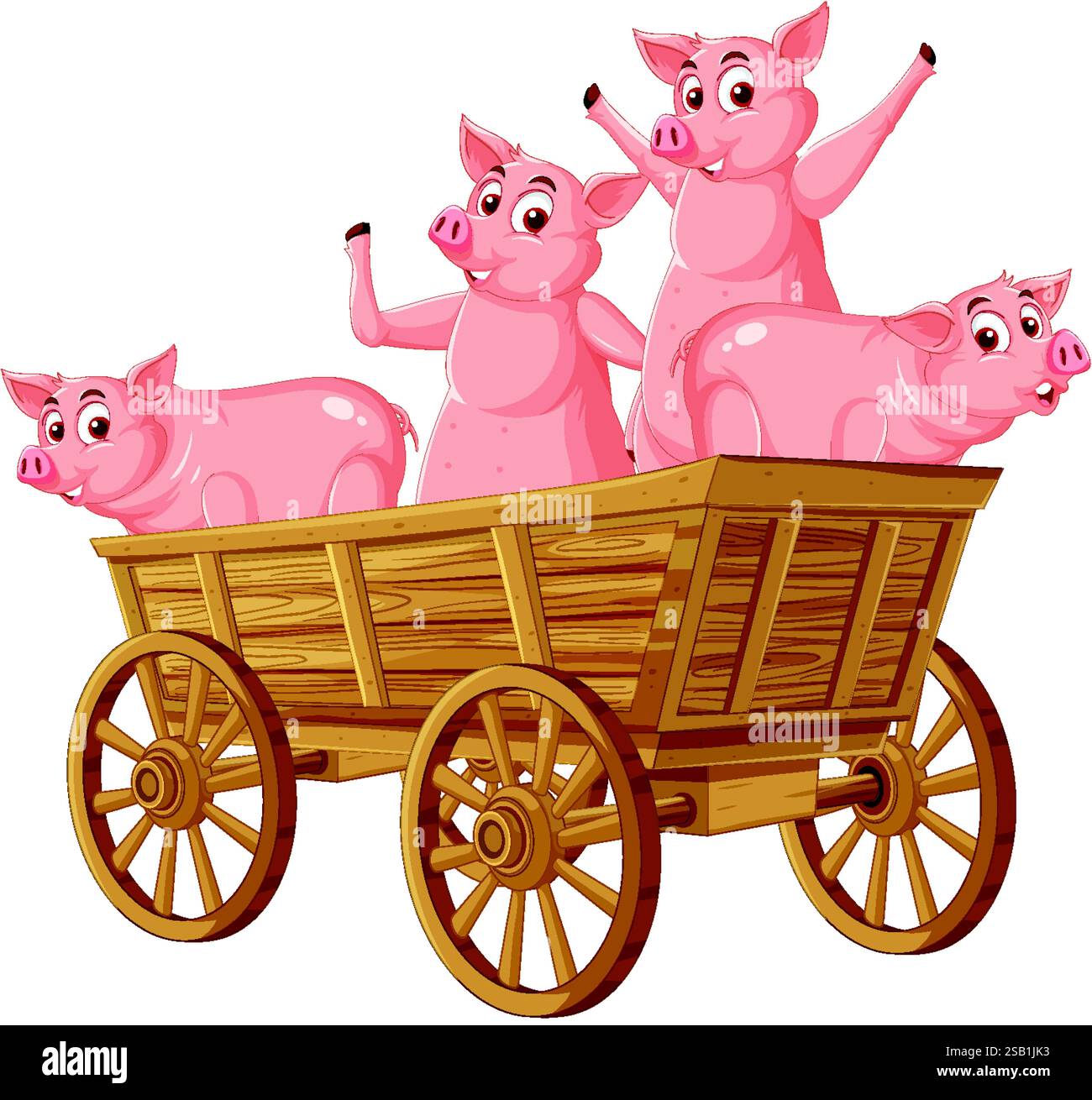 Three happy pigs in a wooden cart Stock Vector Image & Art - Alamy