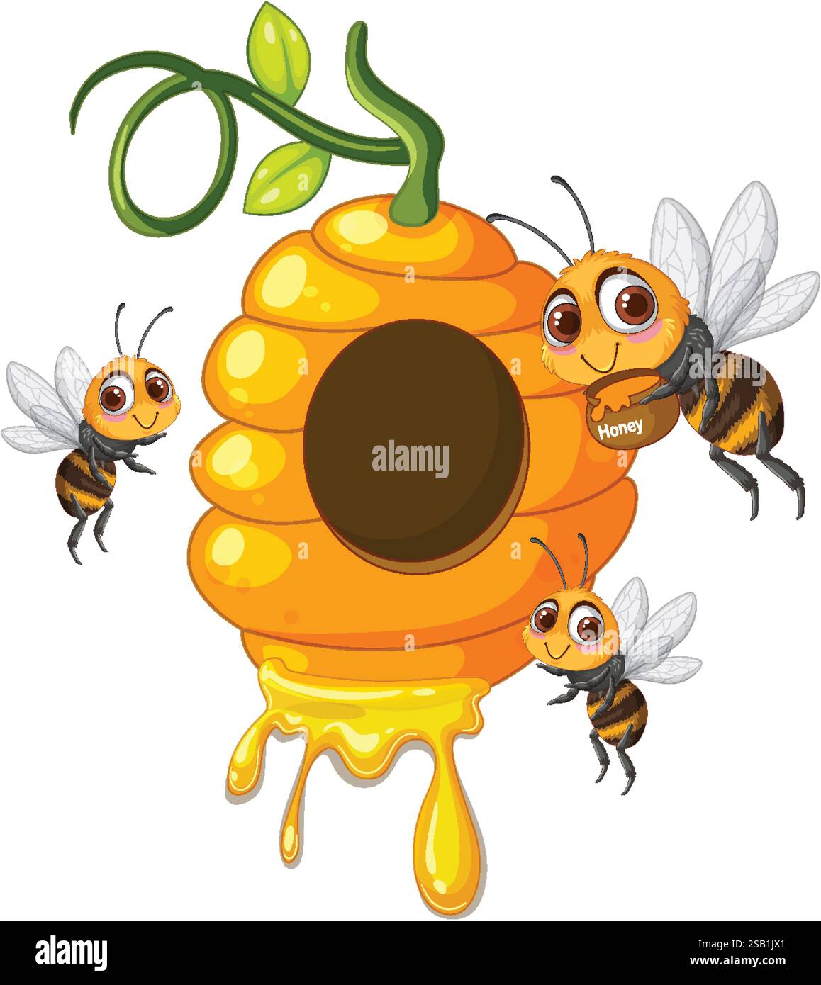 Three bees buzzing around a dripping honeycomb Stock Vector Image & Art ...