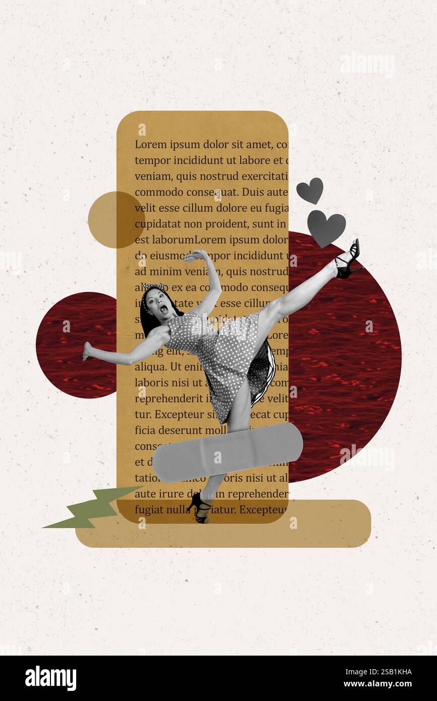 3D collage poster template trend artwork sketch of young woman scream ...