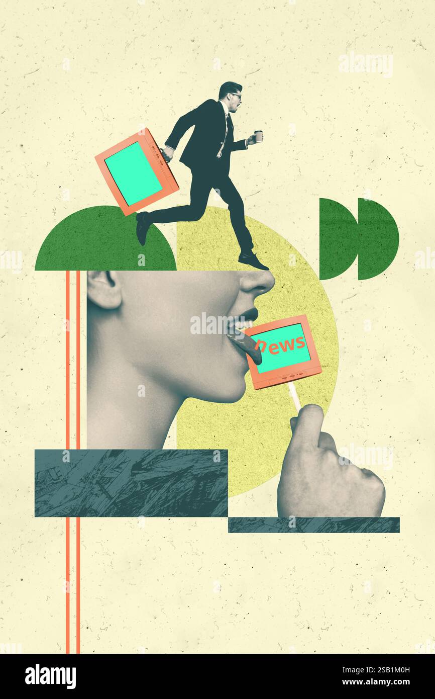 Composite trend artwork 3D sketch image collage of young lady half head lick monitor computer ...