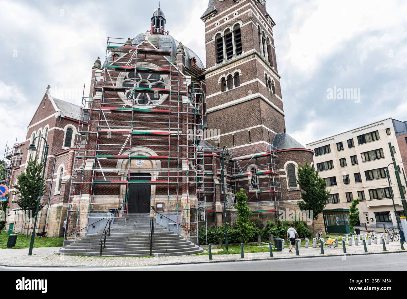 Uccle, Brussels Belgium - 06 14 2019 Facade of the church at the Saint ...