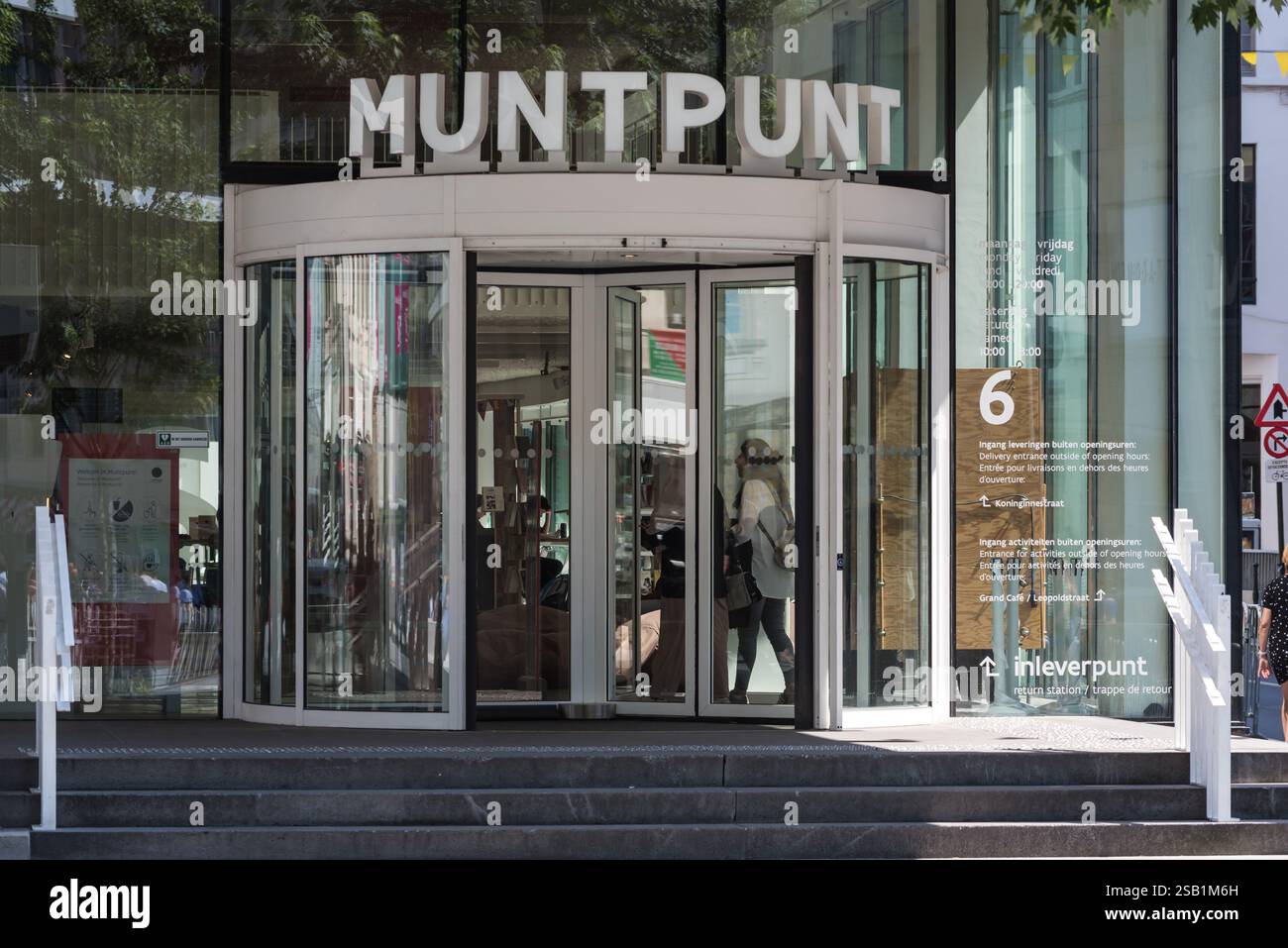 Brussels city center Belgium - 07 04 2019 Entrance door of the Muntpunt ...
