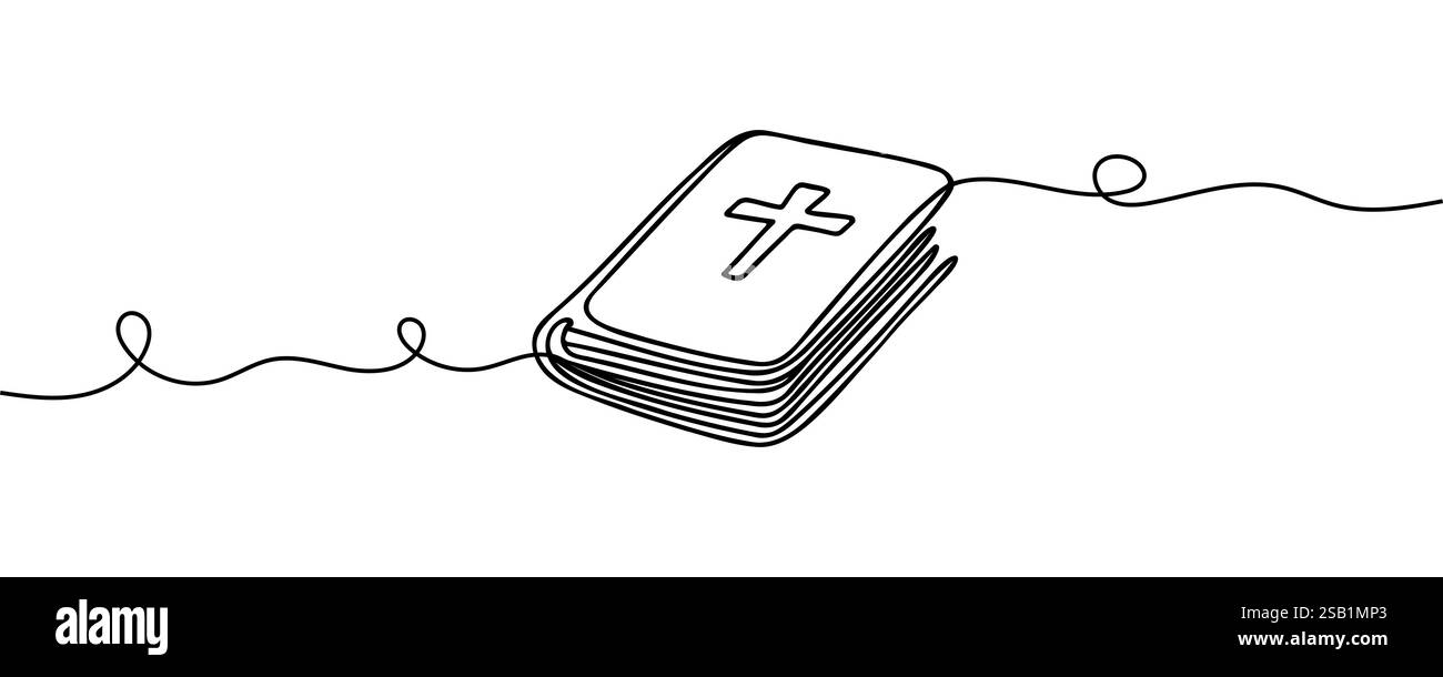 Continuous one line drawing silhouette of Bible. Bible linear icon. One ...