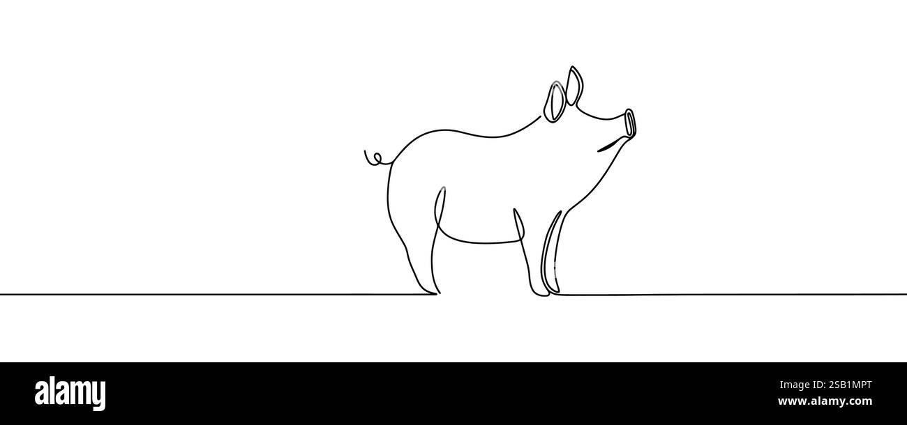 Continuous one line Pig drawing. Hand drawn minimalism style vector ...