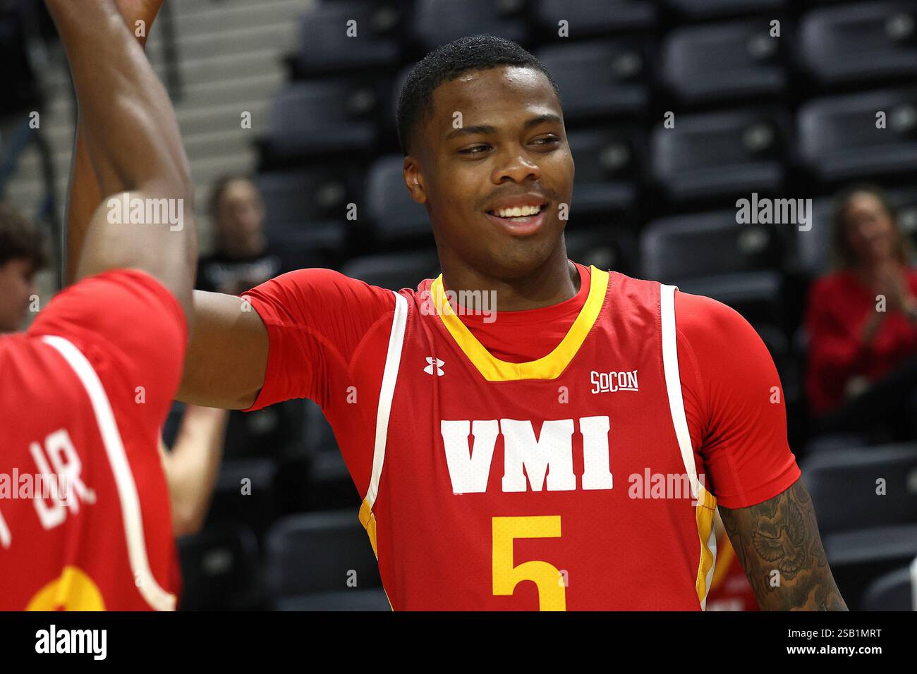 SPARTANBURG, SC - JANUARY 29: VMI Keydets guard AJ Clark (5) during a ...
