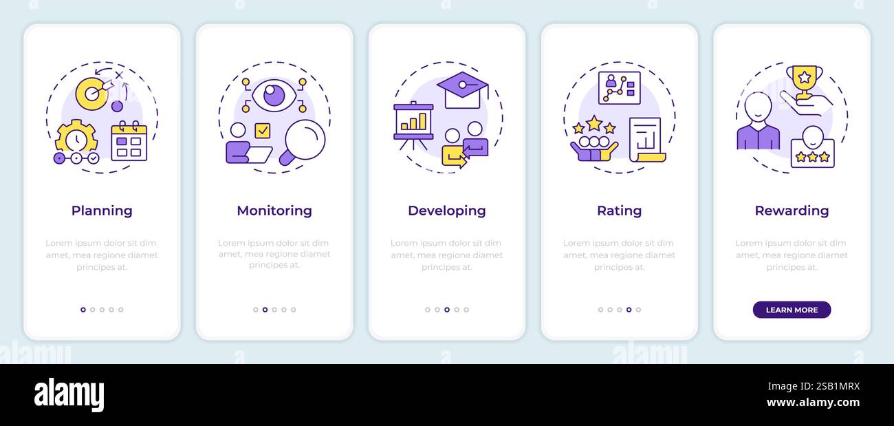 Performance management system onboarding mobile app screen Stock Vector ...