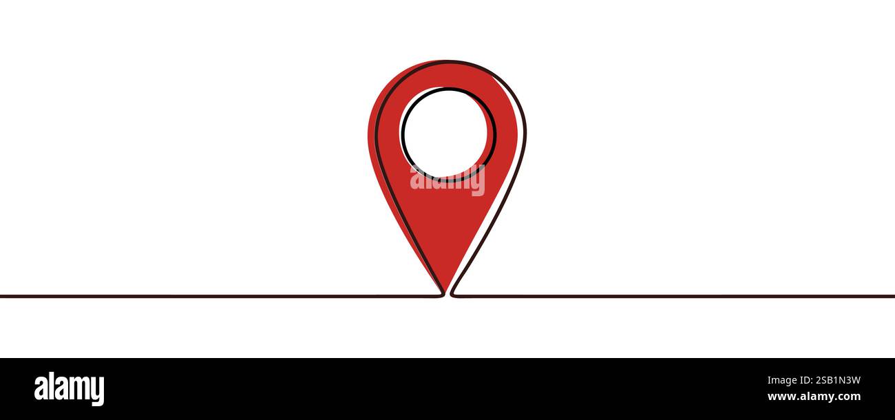 Location pins, geotag sign line continuous drawing vector. One line ...