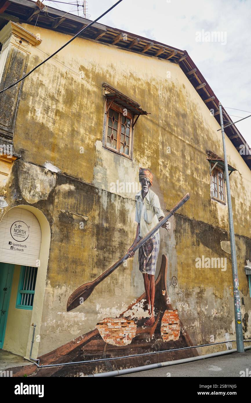 Indian boatman - World famous street mural by Russian artist Julia Volchkova on Klang street ...