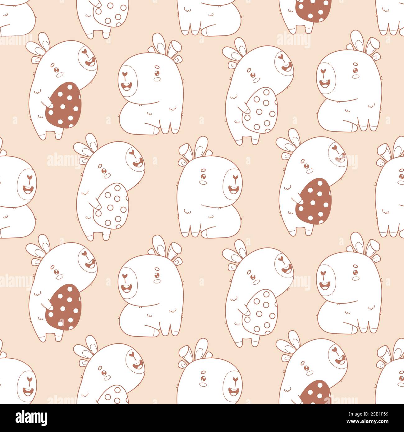 Easter Seamless pattern. Holiday Capybaras with Bunny Ears and paschal ...