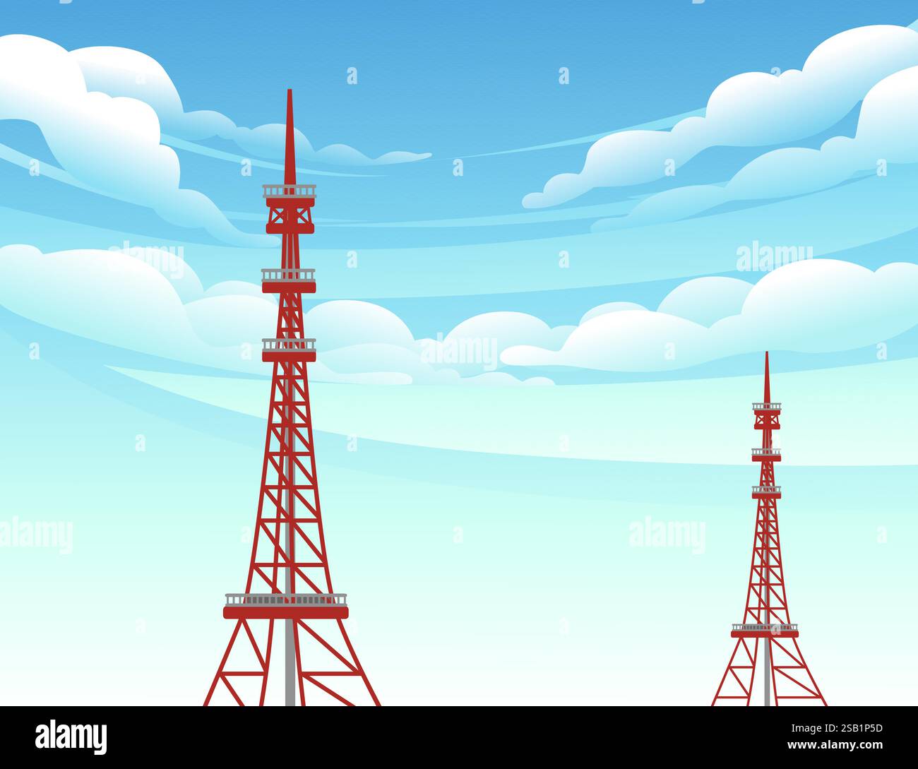 Transmission towers designed for communication. Signal relay masts. Structural broadcasting ...