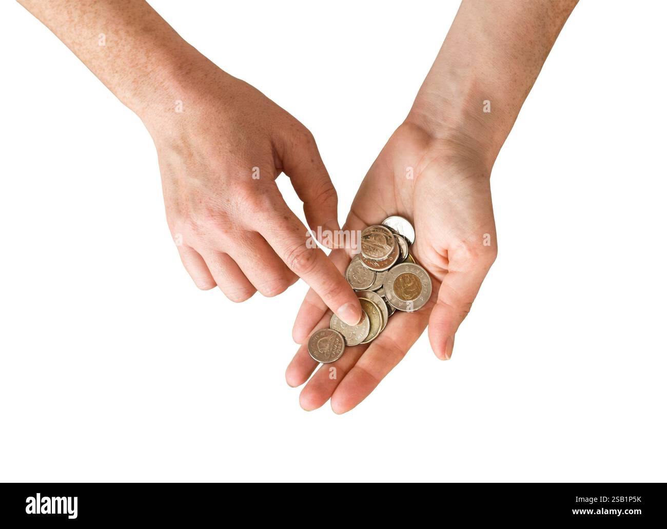 Hands counting coins Cut Out Stock Images & Pictures - Alamy