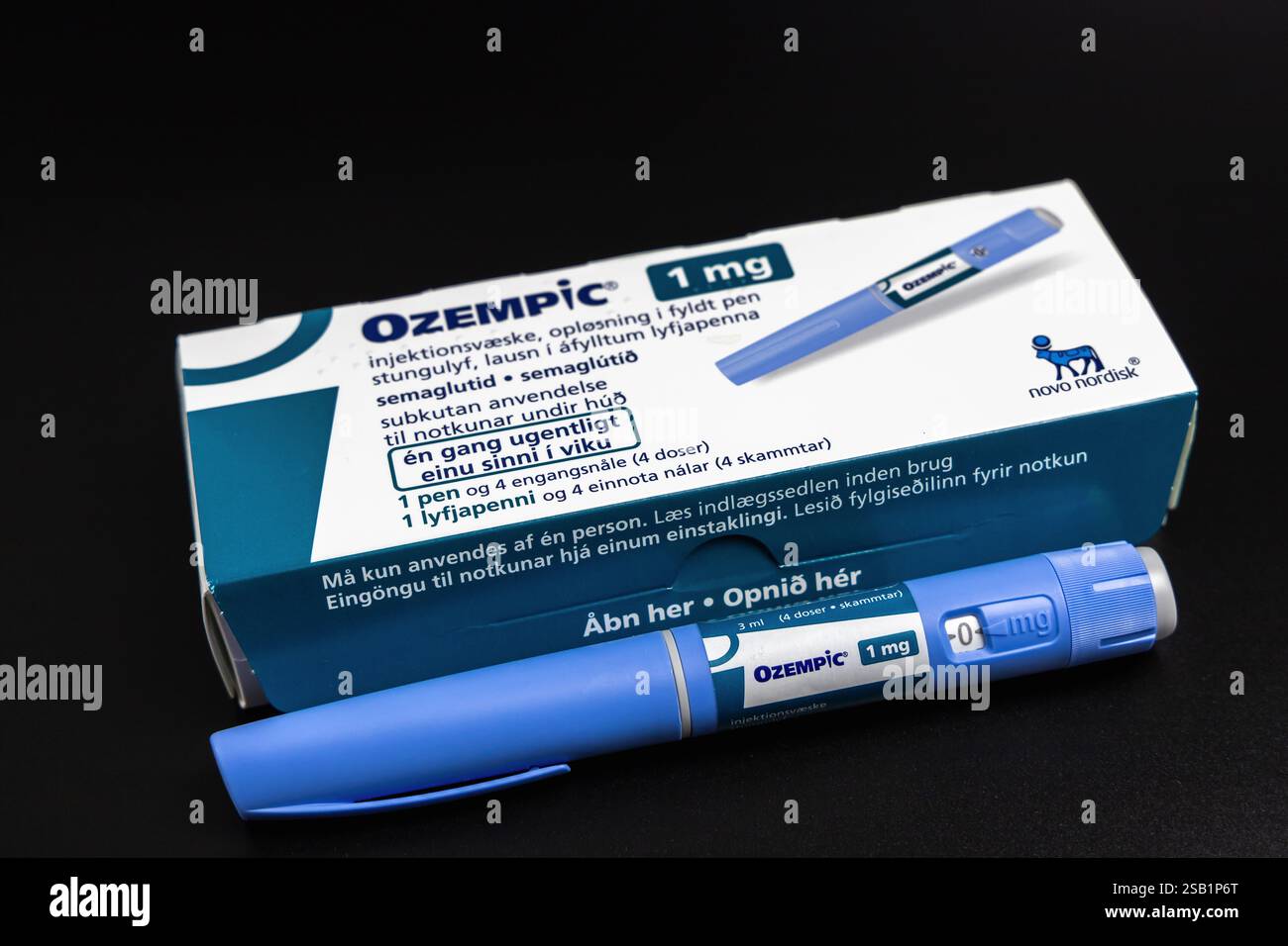 Ozempic Insulin injection pen on a dark background for diabetics and weight loss. Copenhagen ...