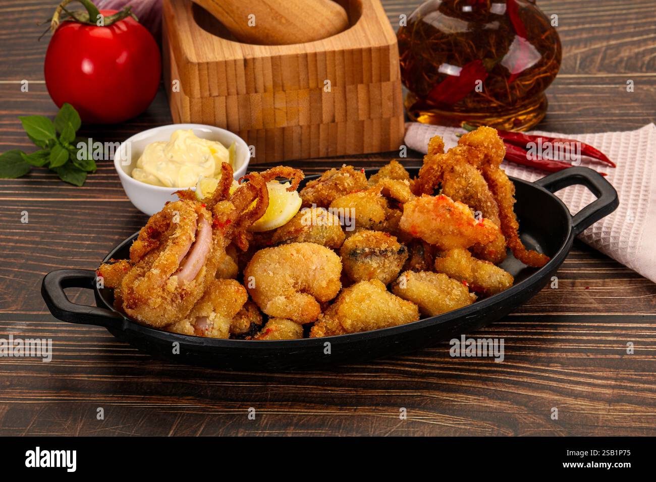 Fritto misto - deep fried seafood mix - calamari, prawn, fish, mussels ...