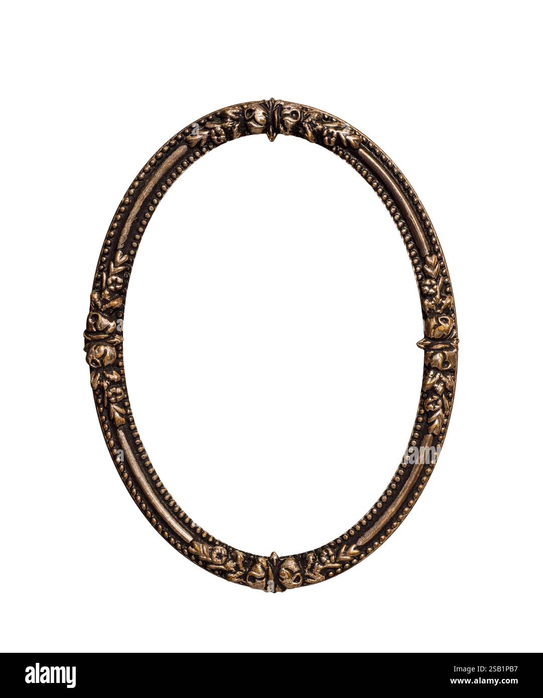 Golden metal decorative ornate oval picture frame isolated cutout on ...