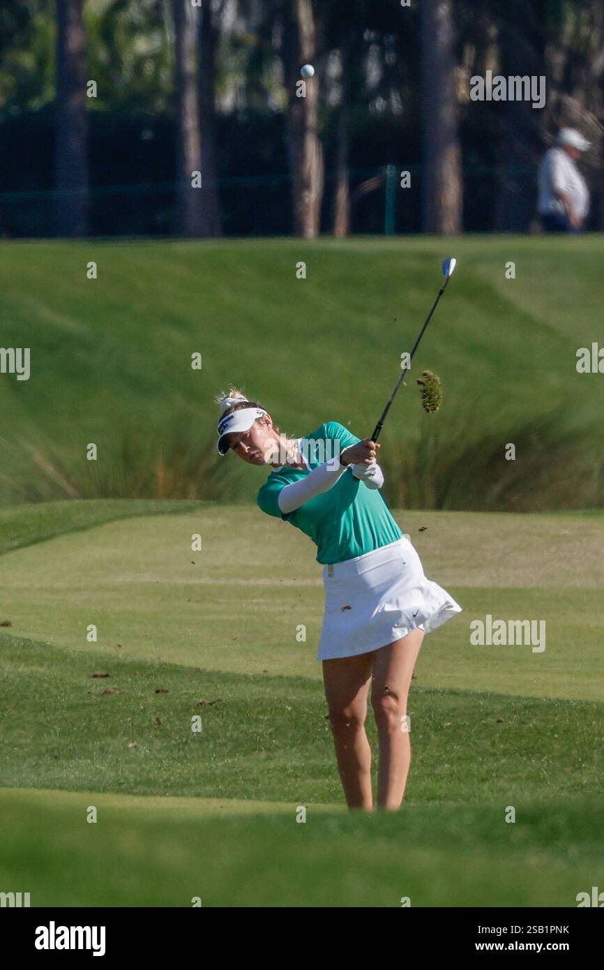 Nelly Korda chips up to the seventh green during the first round of the ...