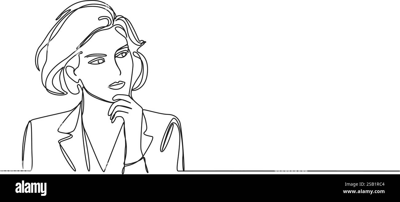 continuous single line drawing of thoughtful businesswoman, line art ...