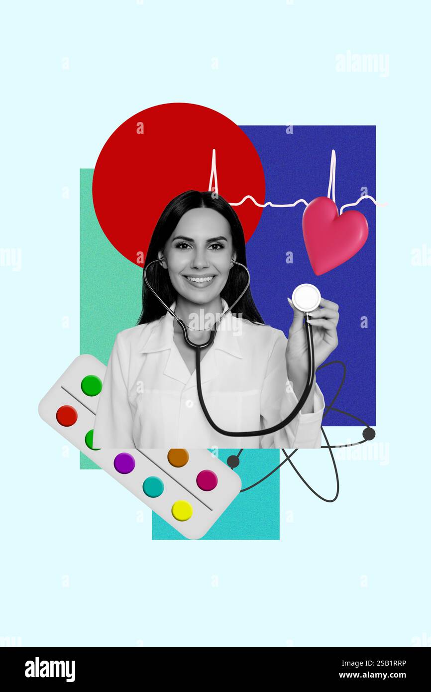 Creative 3D photo collage trend artwork template of cardiology doctor ...