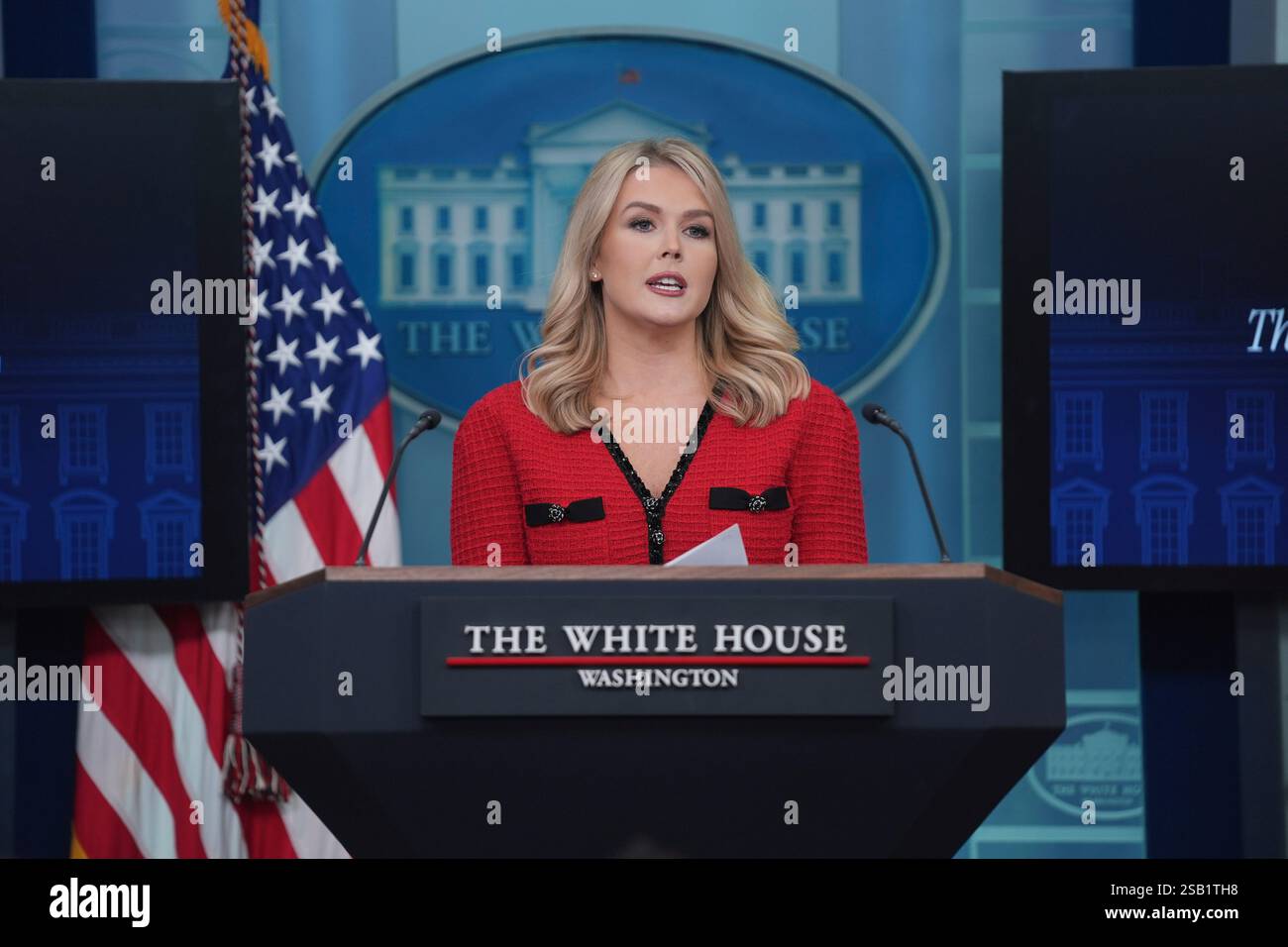 White House press secretary Karoline Leavitt speaks during a press ...