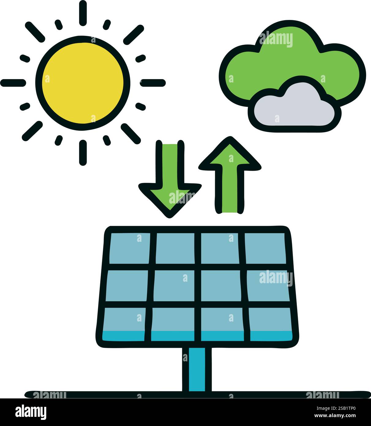 Solar panel efficiency and environmental benefits illustration Stock ...