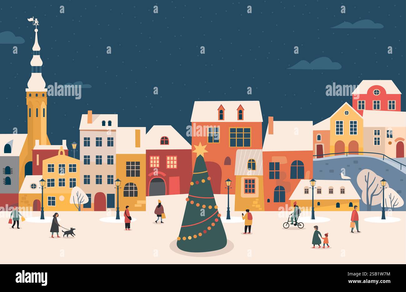 Winter on old village Stock Vector Images - Alamy