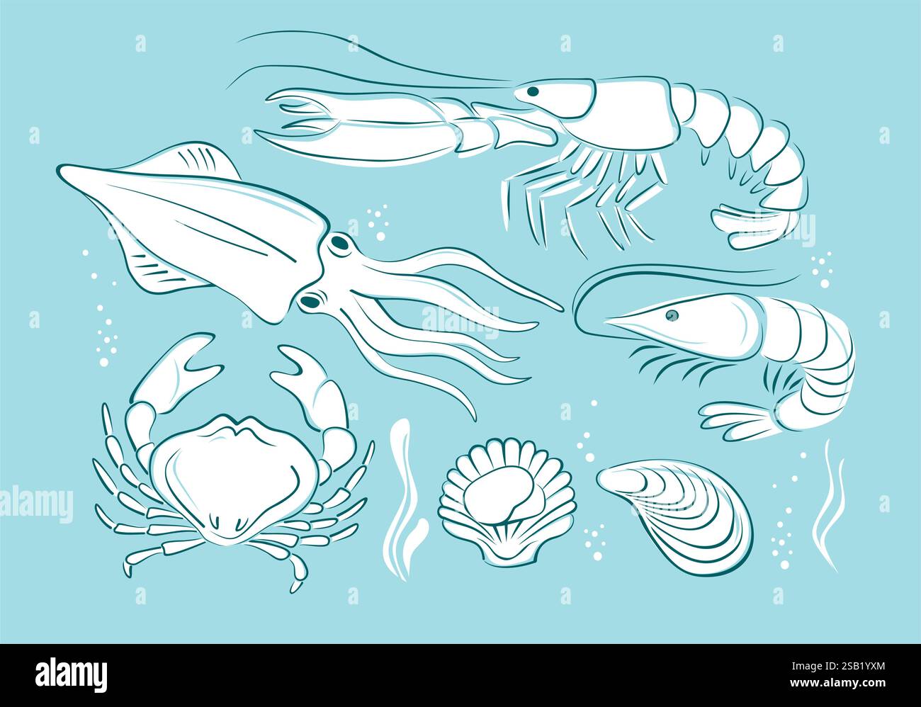 Seafood set. Prawns crab lobster shellfish shrimps. Ocean food market ...