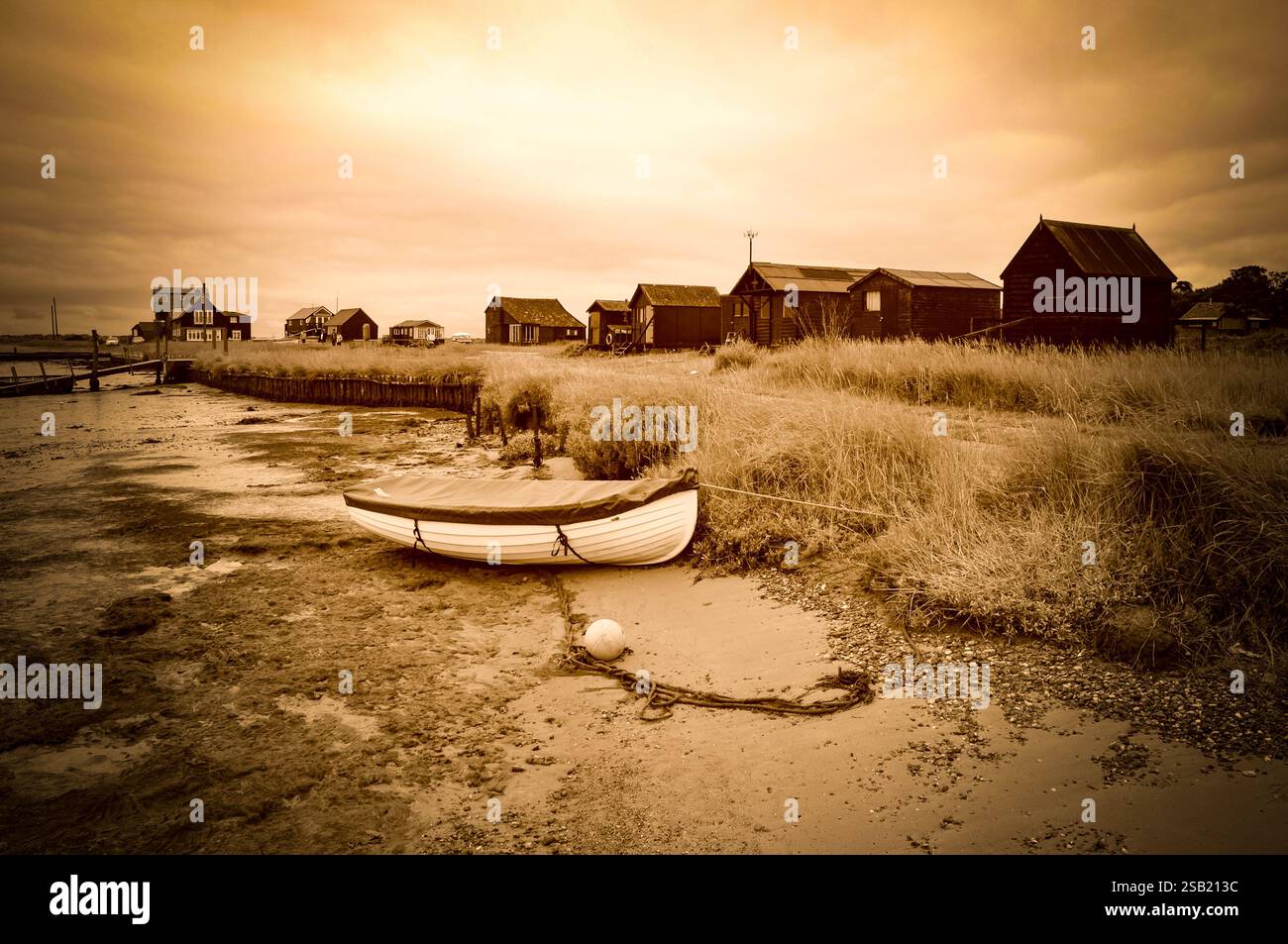 Old style sepia fishing boat image from Southwold inland harbour ...
