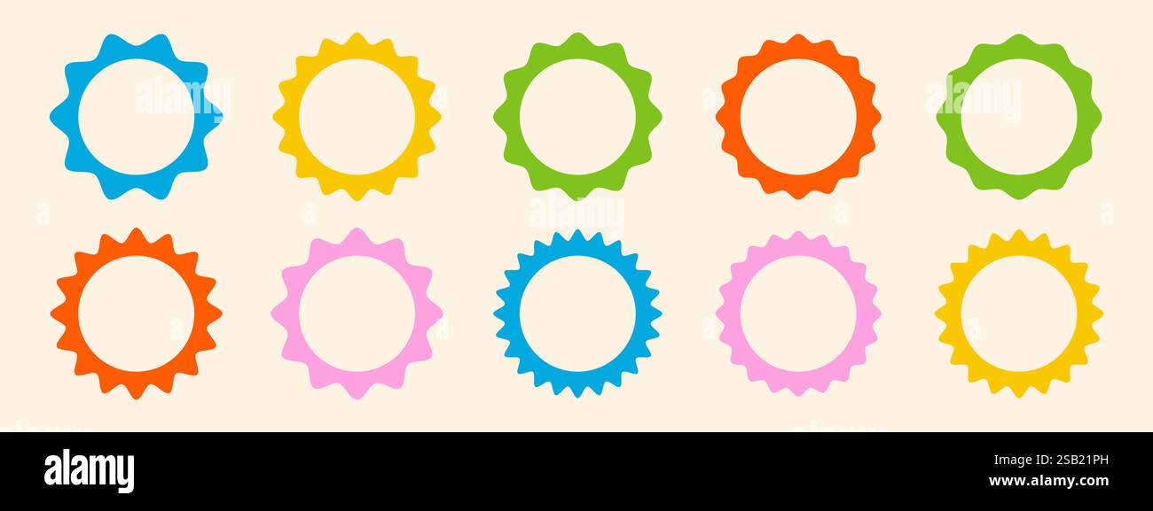 Set of circle frames with wavy edges. Squiggle photo borders with zig ...
