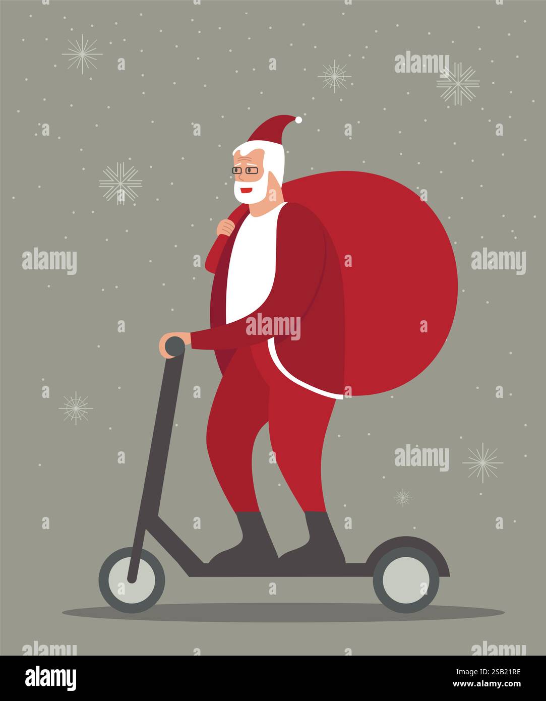 Santa Claus Character Riding Electric Scooter Vector Cartoon. Modern ...