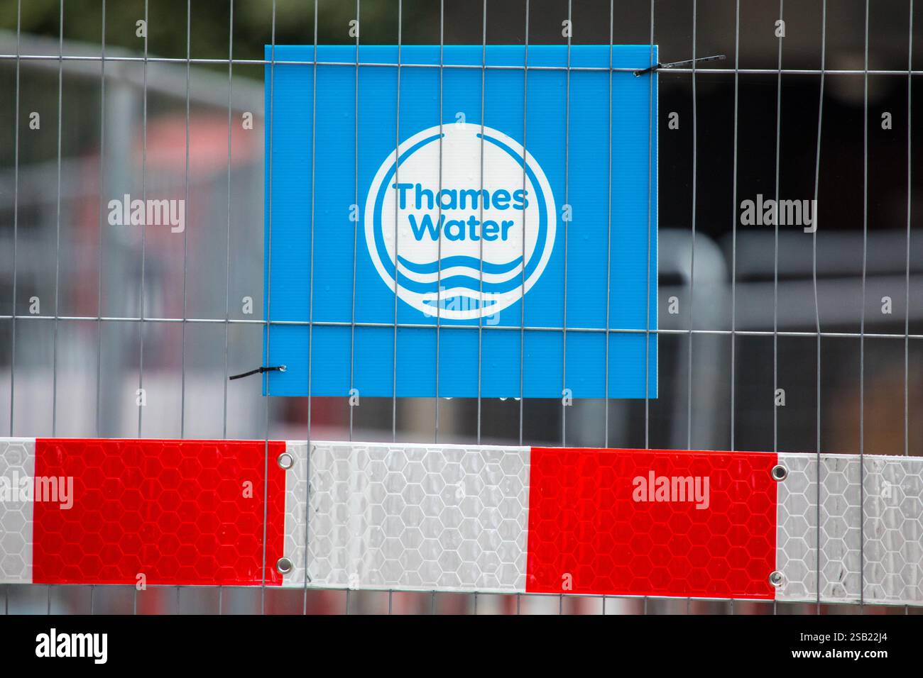 London, UK - April 19th 2024: Close-up of a Thames Water sign in London ...