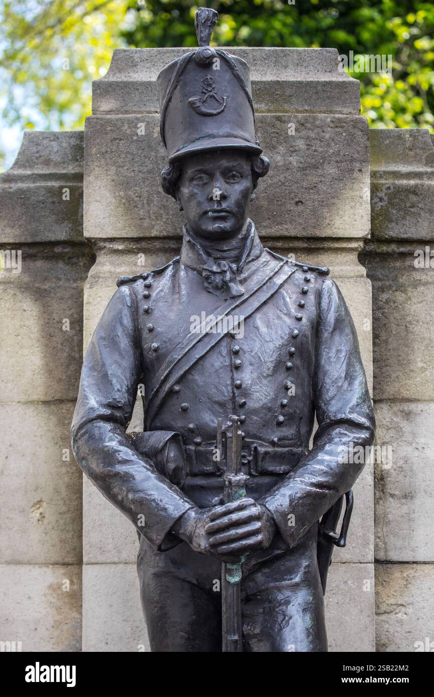 London, UK - April 19th 2024: One of the statues of the Rifle Brigade ...