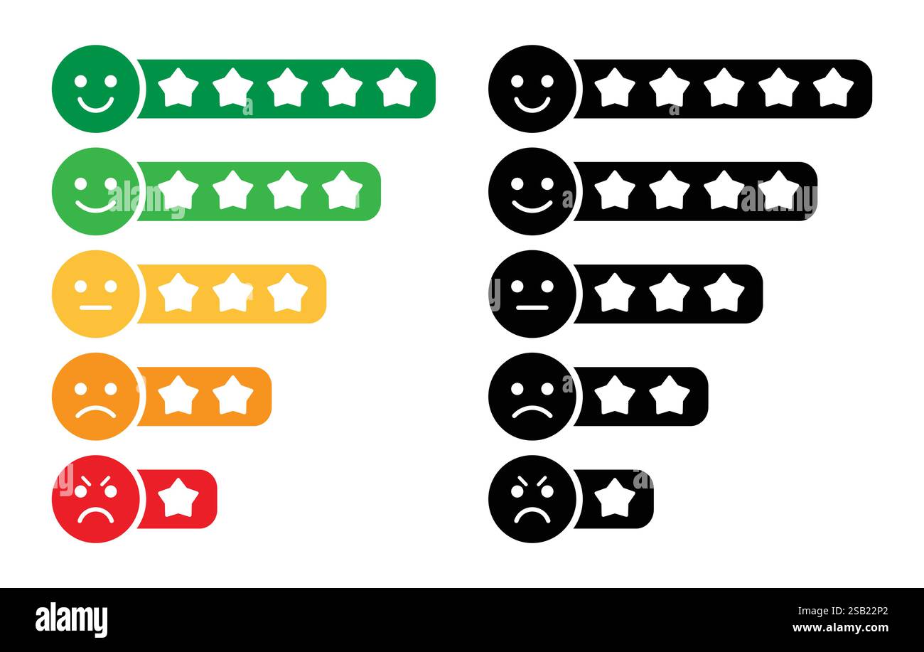 Feedback concept. Five stars rating and emoji scale for web and mobile app. Feedback consumer or ...