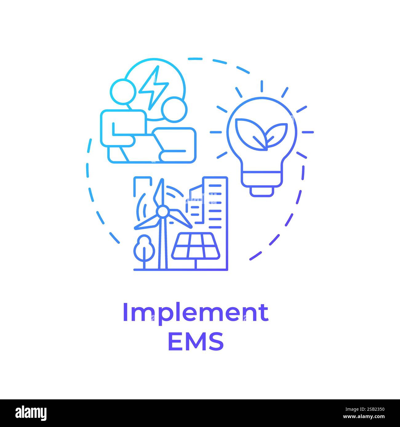 Implement EMS blue gradient concept icon. Energy management system. Urban electrification. Round ...