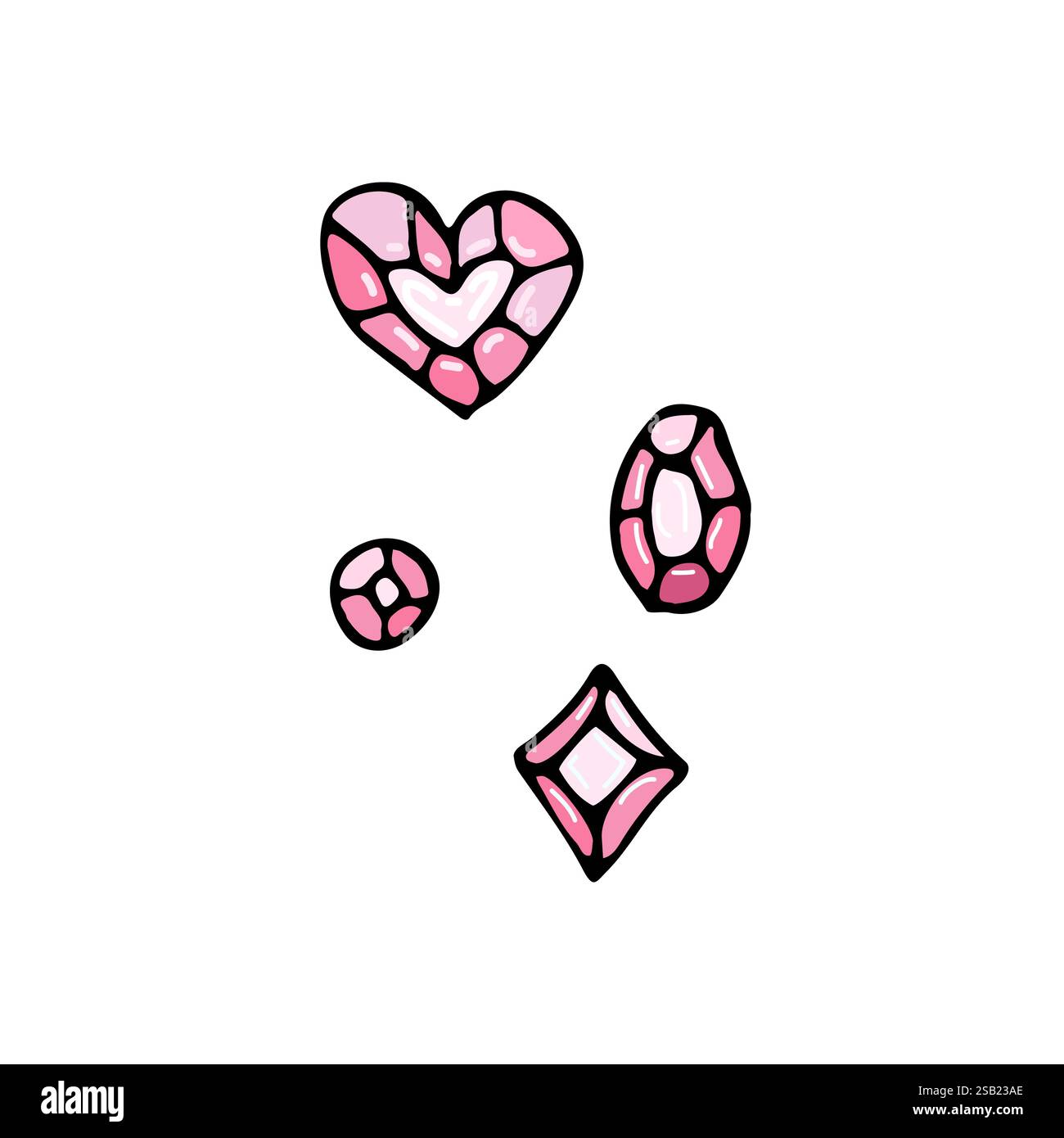 A collection of sparkling pink gemstones, including heart and diamond ...