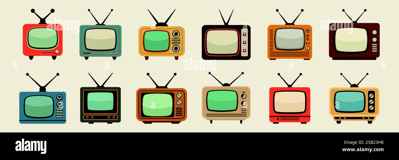 Retro TV Set. Vector Vintage Television Collection. Old TV Icon Pack ...